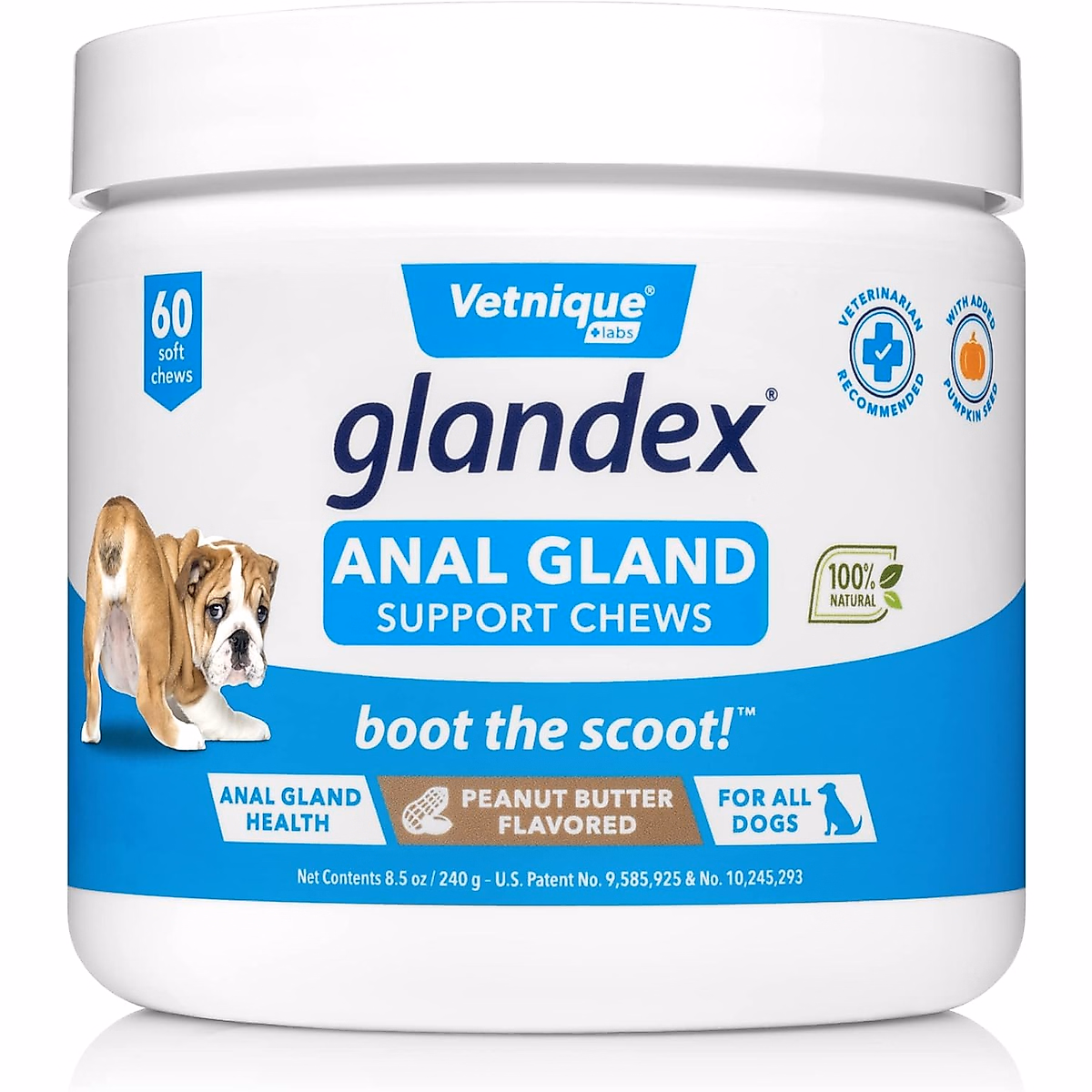 Anal Gland Soft Chew Treats with Pumpkin for Dogs Digestive Enzymes, Probiotics Fiber Supplement for Dogs (Peanut Butter Chews, 60ct)