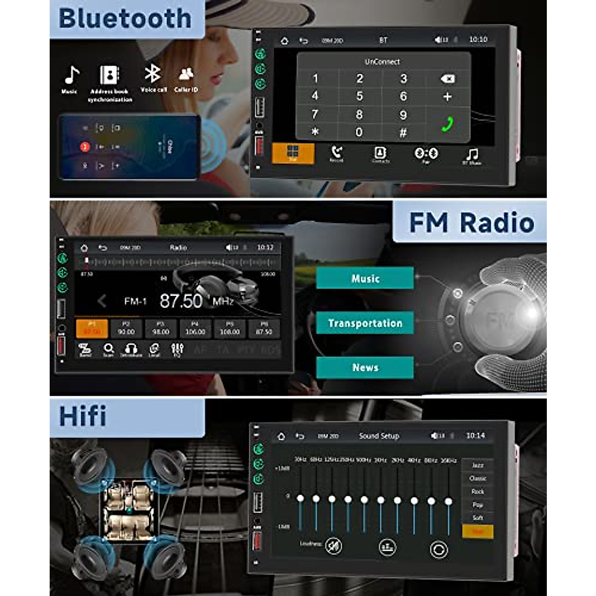 Double Din Car Stereo Car Radio Apple Carplay, Rimoody 7 Inch Touch Screen Car Radio with Bluetooth FM Radio Mirror Link TF/USB/AUX Input SWC Car Multimedia Player + Backup Camera