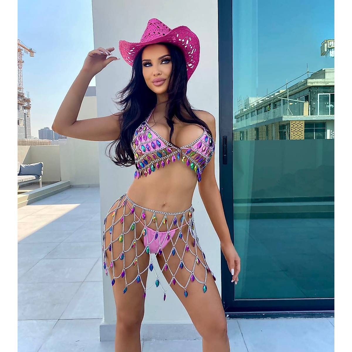 CCbodily Crystal Body Chain Dress - Boho Layered Body Waist Belly Chain Skirt Festival Jewelry for Women (BDG0091)