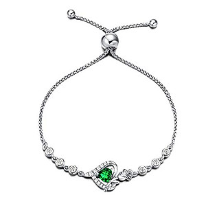 Agvana May Birthstone Jewelry Emerald Bracelet for Women Sterling Silver Tennis Bracelet Rose Flower Heart Bolo Link Bracelets Fine Jewelry Anniversary Birthday Gifts for Women Girls Mom Wife Girlfriend Lady Her