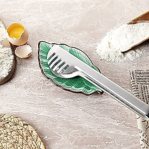 TOBENO Large Spoon Rest set of 2 Spoon Holder for Stove Top Modern Farmhouse Kitchen Decor Leaf Shape Ceramic Spoon Rest Spoon Rests for Kitchen Stove Spoon Holder Dishwasher Safe Emerald Green