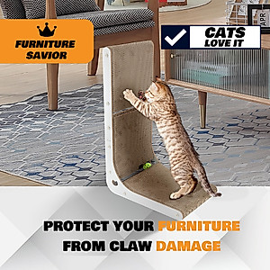 SMARTBEAN Cardboard Cat Scratcher, Vertical Cat Scratching Board, 23.6 Inch L-Shape Cat Scratch Pads with Built-in Catnip Toy Balls, Wall-Mount Cat Scratchers for Indoor Cats
