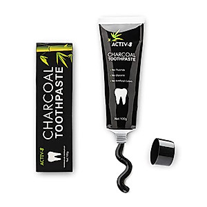 Activ-8 Activated Charcoal Toothpaste (100g) and Bamboo Toothbrush, Removes smoke and coffee stains, Vegan, Fluoride Free, Mint Flavour
