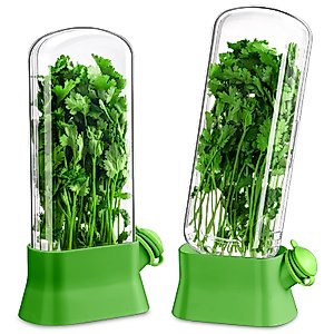 Baderke 2 Pieces Herb Saver for Refrigerator Herb Keeper Herb Storage Containers Herb Saver Pod for Cilantro, Parsley, Asparagus, Keeps Vegetables for 2-3 Weeks (Green)
