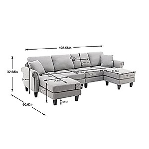 Tabaray 108" Couch Sectional Sofa for Living Room Furniture Sets Convertible U Shaped Couches with Ottoman and Chaise for Apartment， Office (Light Blue)