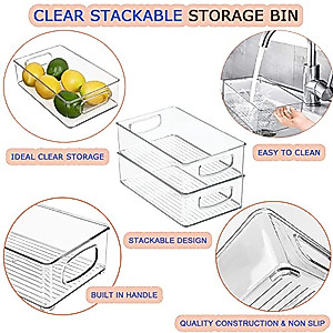UCHIHA Set of 9 Refrigerator Organizer Bins - Clear Stackable Fridge Organizer Plastic Storage Bins for Freezer, Kitchen, Countertops, Cabinets - Pantry Organization and Storage Bins, ‎Transparent