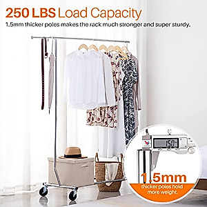 HOKEEPER 250 Lbs Load Capacity Clothes Hanging Garment Racks Portable Heavy Duty Commercial Grade Clothing Rack with Wheels, Chrome Finish