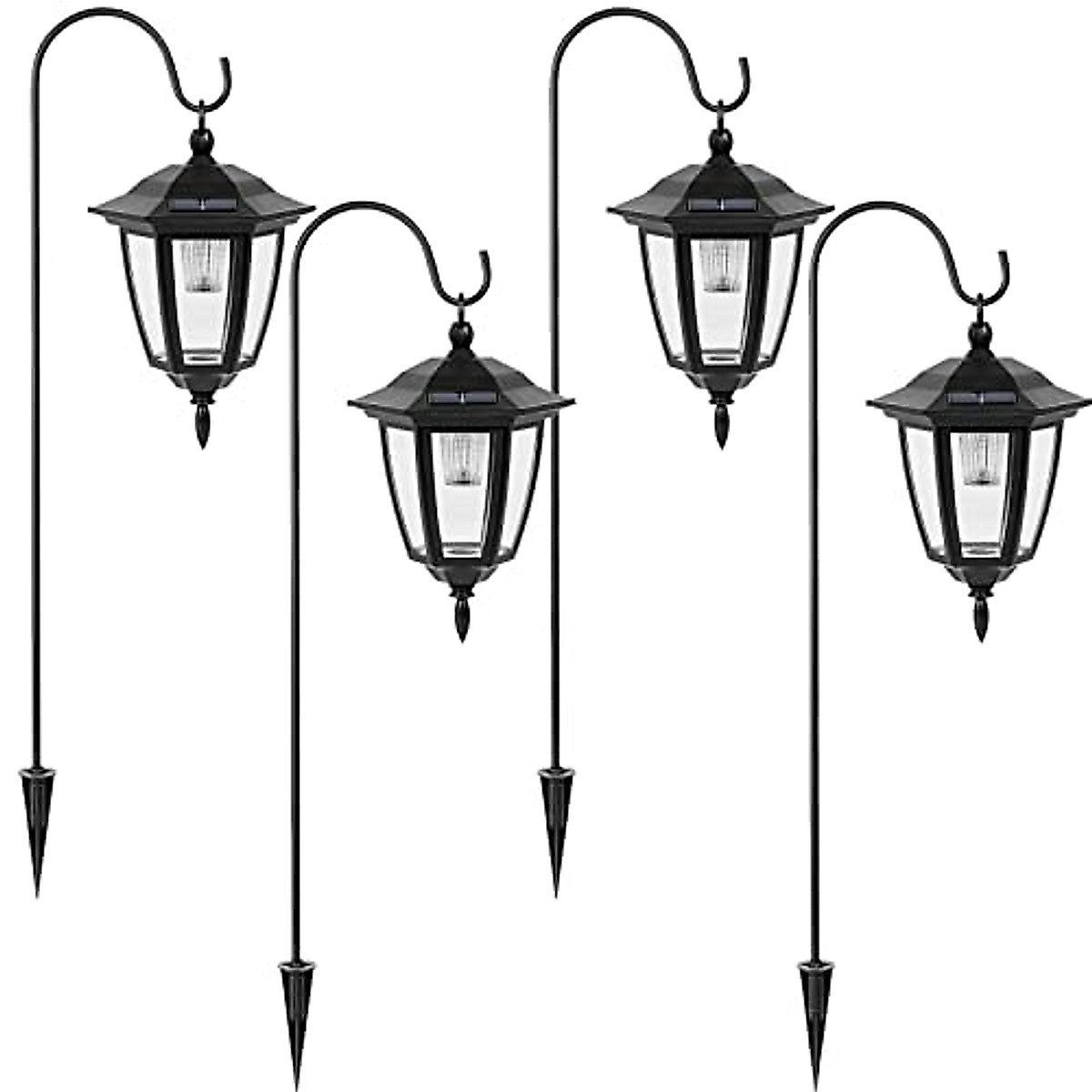Viewsun 34 Inch Hanging Solar Lights, Shepherd Hook Lights with 2 Shepherd Hooks Waterproof Outdoor Decorative Solar Lantern Lights for Garden Decor, Patio, Backyard, Pathway, 4 Pack