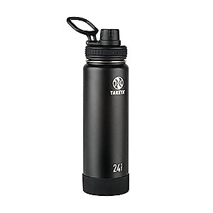 Takeya Actives Insulated Stainless Steel Water Bottle with Spout Lid, 24 Ounce, Onyx