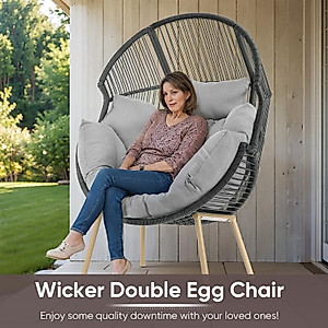 Belord Outdoor Wicker Egg Chair - 300 LBS Weight Capacity Single Patio Egg Lounge Chair with Water Resistant Cushion for Porch Balcony Sunroom, Gray Wicker Gray Cushion
