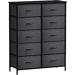 Sorbus Dresser with 10 Faux Wood Drawers - Storage Unit Organizer Chest for Clothes - Bedroom, Hallway, Living Room, Closet, & Dorm Furniture - Steel Frame, Wood Top, & Easy Pull Fabric Bins