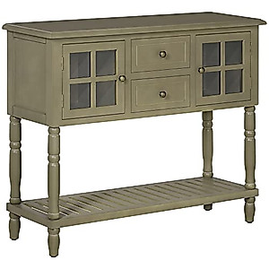 HOMCOM Vintage Console Table with 2 Drawers and Cabinets, Retro Sofa Table for Entryway, Living Room and Hallway, Light Grey
