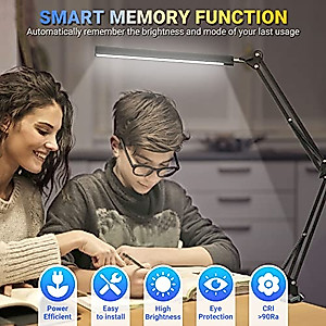 LED Desk Lamp with Clamp Swing Arm Desk lamp 360° Adjustable Eye-Caring Desk Light 3 Color Modes 10 Brightness Levels Memory Function Architect Table Desk Lamps for Home Office,Reading,12W Black