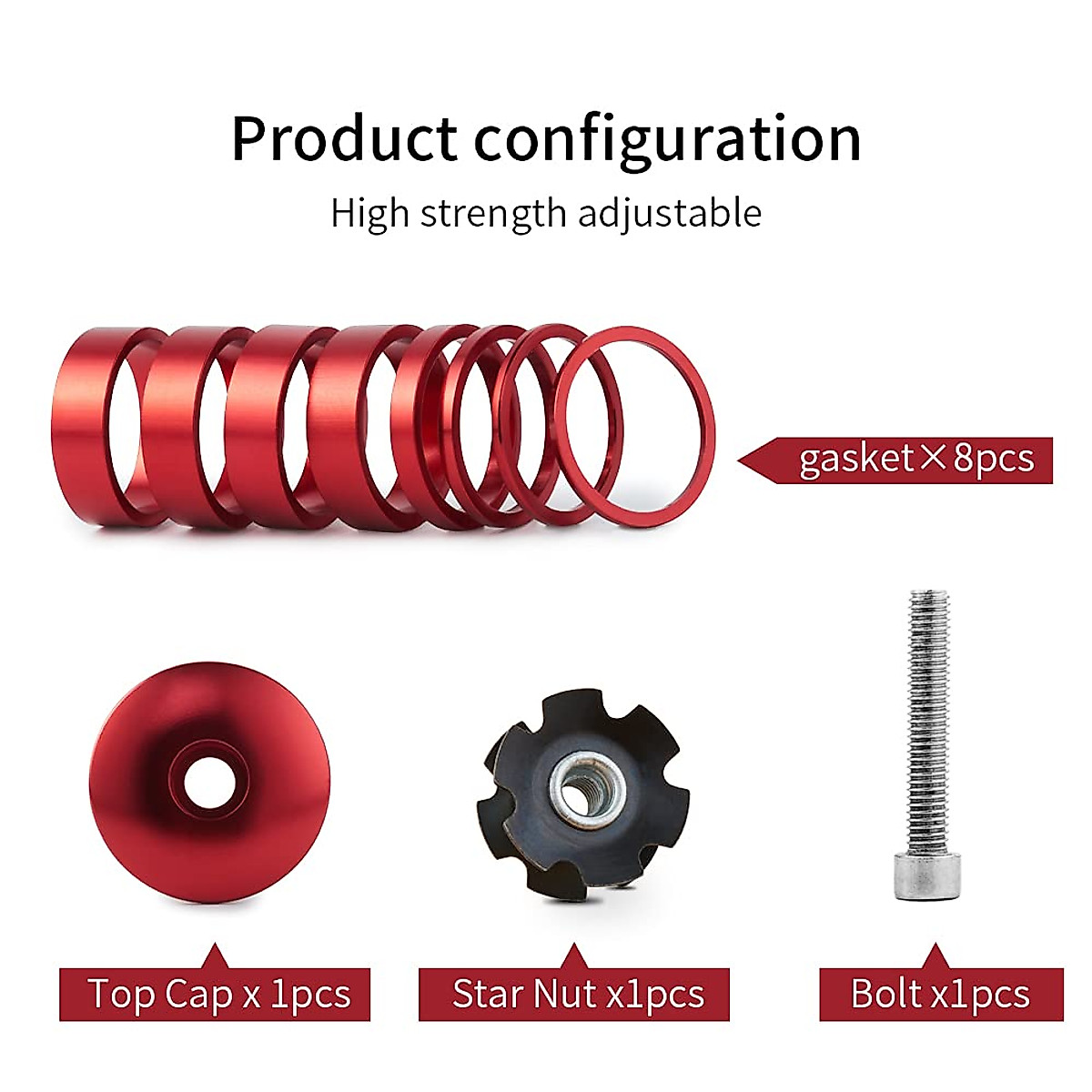 baluoqi Bicycle Headset Spacer 1-1/8 inch 28.6mm with Stem Top Cap(carbon fiber),Headset Star Nut and Long Titanium Bolt Aluminium Alloy MTB Road Bike Stem Headset Spacer(Red)