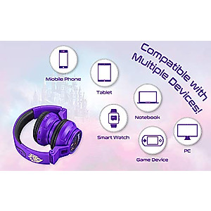 eKids Descendants Kids Bluetooth Headphones for Kids Wireless Rechargeable Foldable Bluetooth Headphones with Microphone Kid Friendly Sound and Bonus Detachable Cord, DE-B50v9M