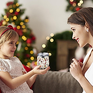 StarSpeed 12OZ Christmas Stainless Steel Wine Tumbler with lid. Stemless Double Wall Insulated Wine Tumbler. Christmas Wine Glass is suitable for different scenes, parties,outdoor, gifts