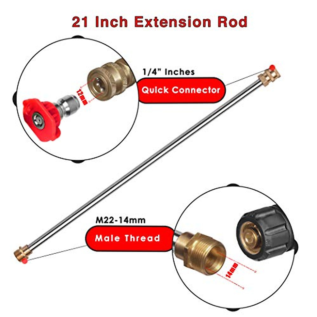 PROWESSPRO Pressure Washer Gun with Pressure Washer Wand Extension Replacement and 5 Nozzle Spray Tips, Power Washer Gun with M22 14mm and M22 15mm Fitting, 40 Inch Adjustable Length (21 Inch)