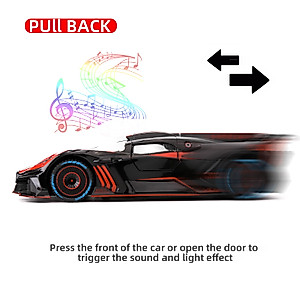 WAKAKAC 1/24 Scale Bugatti Bolide Toy Car, Alloy Die-cast Pull Back Car Model with Light and Sound, Collectible Car Toy Vehicle for Adults Kids Boys Girls, Gift Red