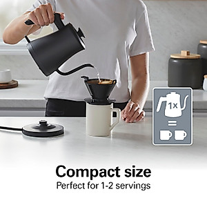 Hamilton Beach Compact 20 oz. / 0.6 Liter Gooseneck Electric Kettle for Boiling Water, Pour Over Coffee, Tea, Ultra Fast Heating With 1200 Watts, Stainless Steel BPA-Free Interior, Black (41045)