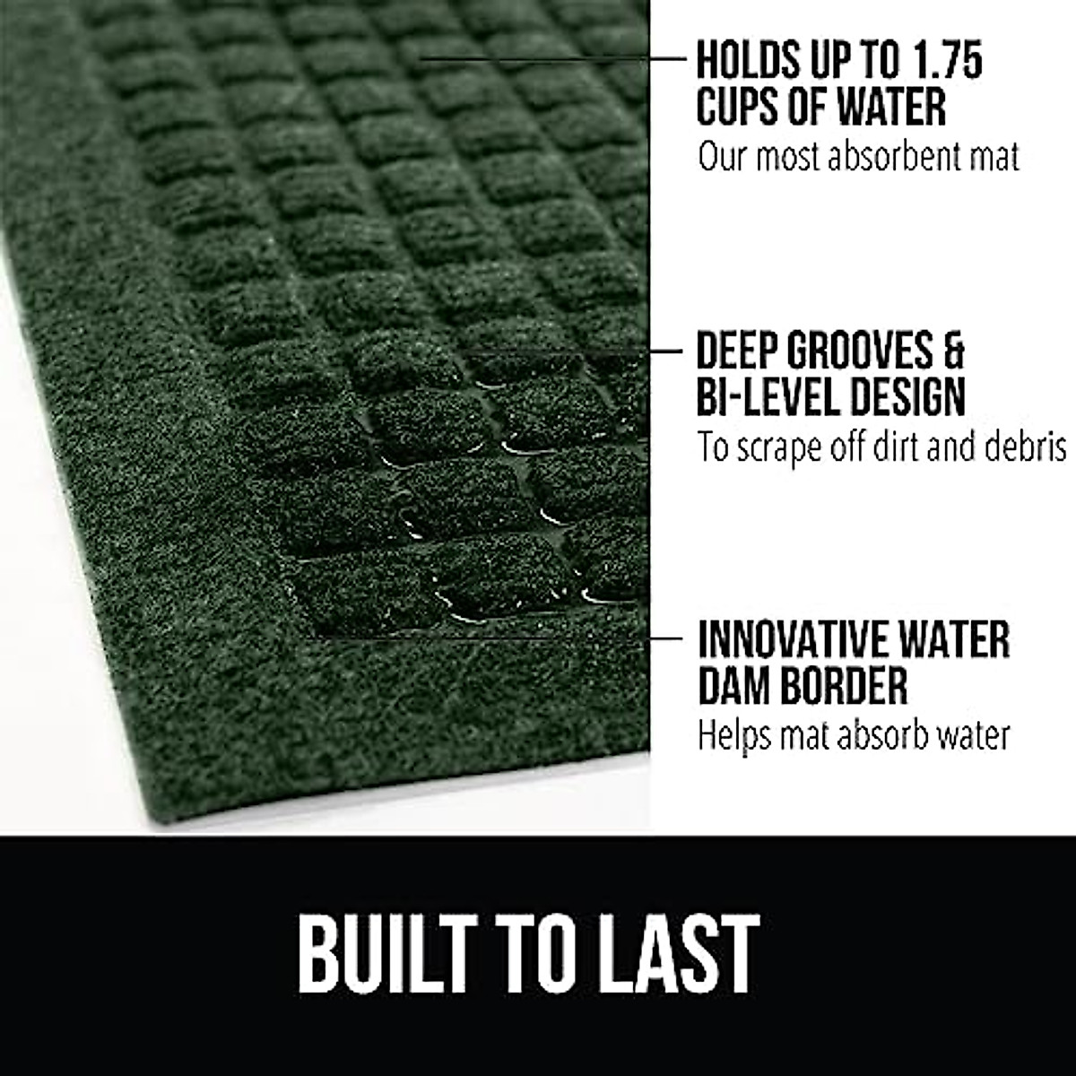 GORILLA GRIP Front Door Mat, Indoor Outdoor Ultra Absorbent Moisture Guard Doormat, Absorbs Up to 1.7 Cups of Water, Stain and Fade Resistant, Rubber Backing Doormats, Captures Dirt, 29x17 Green