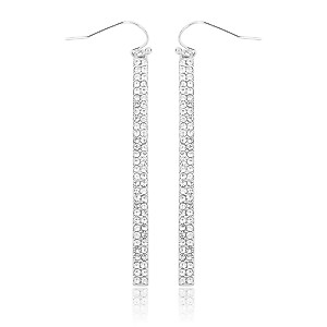Sparkly Rhinestone CZ Lightweight Geometric Bar Statement Earrings - Multi Cubic Crystal, Acrylic Pearl Vertical Drop Dangles (Vertical Bar Drop - Silver Crystal)