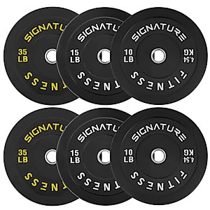 Signature Fitness 2" Olympic Bumper Plate Weight Plates with Steel Hub, 120-Pound Set, 2x 10LB, 2x 15LB, 2x 35LB