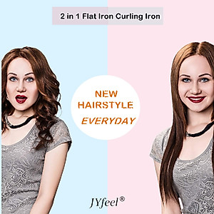 2 in 1 Travel Curling Flat Iron Dual Voltage Mini Hair Straightener and Curler with 1 Inch Rose Gold Ceramic PTC Plate (Gold)