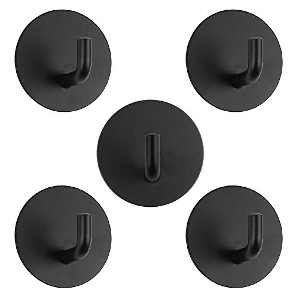 Adhesive Hooks, Sticky Hook Made of 304 Stainless Steel, Super Sticky Nail-Free Wall Hooks for Hanging Coats and Towels, 5 Packs, LIISKY(Black)