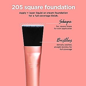 Real Techniques Flawless Base Brush Set With Ultra Plush Custom Cut Synthetic Bristles and Extended Aluminum Ferrules to Build Coverage for Every Makeup Application Need, Orange, 5 Piece