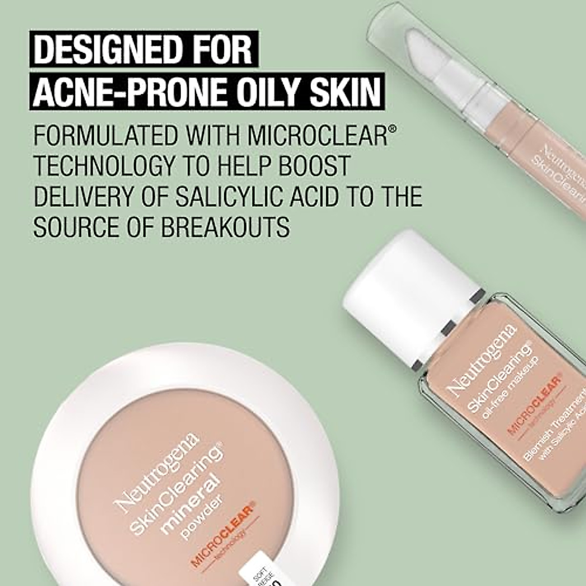 Neutrogena SkinClearing Mineral Acne-Concealing Pressed Powder Compact, Shine-Free & Oil-Absorbing Makeup with Salicylic Acid to Cover, Treat & Prevent Breakouts, Natural Ivory 20,.38 oz (Pack of 2)