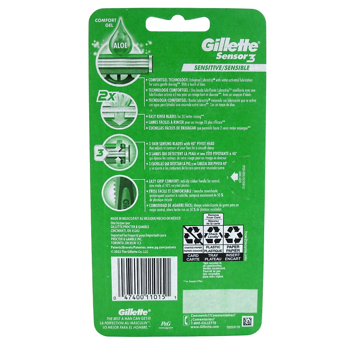 Gillette Sensor 3 Disposable Razors Men's 4 Each (Pack of 2)