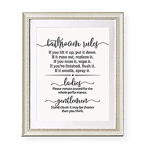 Bathroom Rules Sign, Bathroom Wall Decor, Funny Bathroom Sign, Flush the Toilet, Toilet Sign, Guest Bathroom Sign, Please Remain Seated, 8 x 10 Inches Unframed