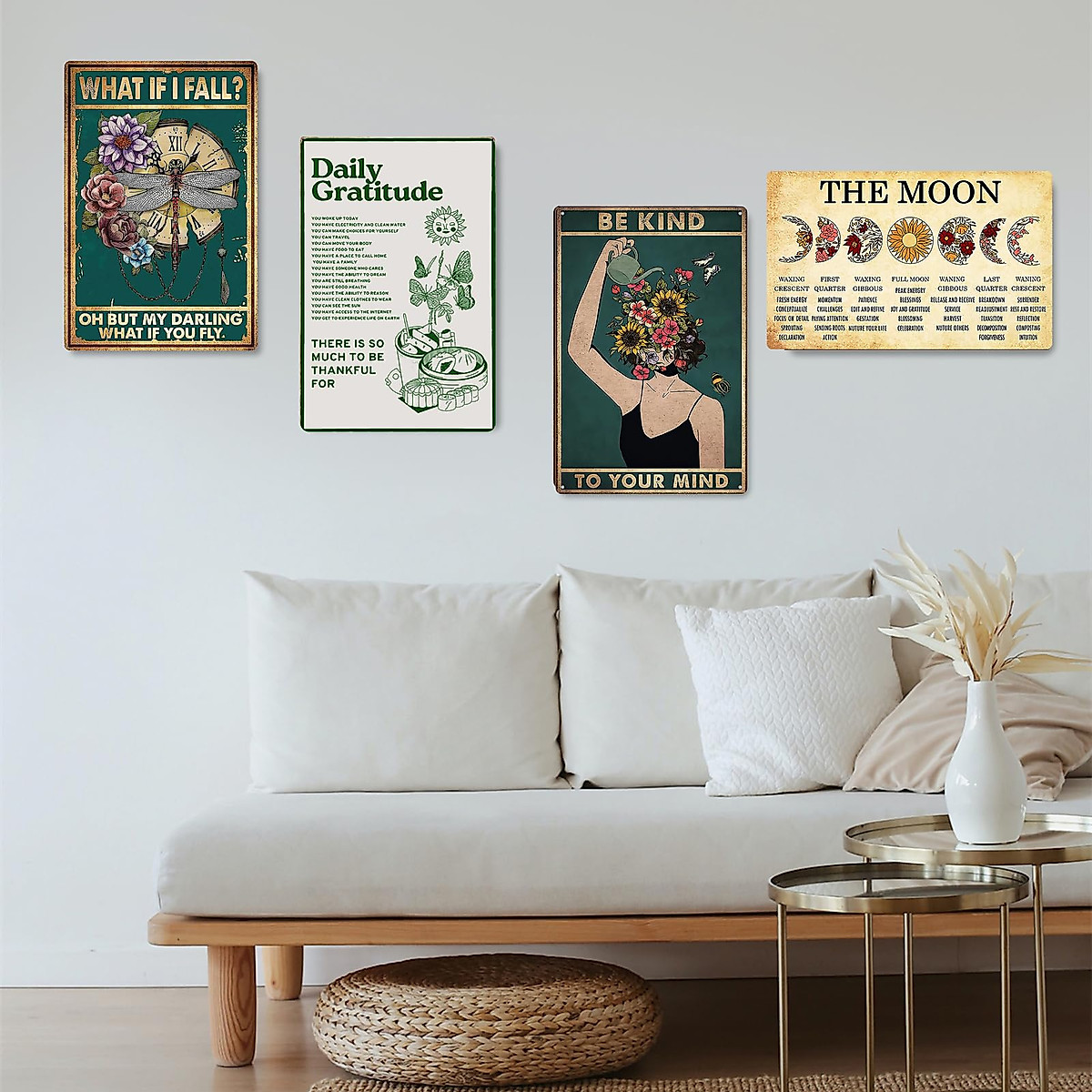 Fmcmly Daily Gratitude Inspirational Metal Tin Sign Green Boho Room Aesthetic Decoration Home Kitchen Office Bedroom Cafes Wall Decor 8x12 Inch