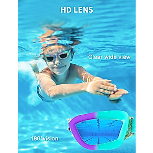 Hurdilen Kids Swim Goggles, Swimming Goggles for Kids Children, Anti-Fog Anti-UV Youth Swim Glasses with Nose Clip, Earplugs for Age 3-15