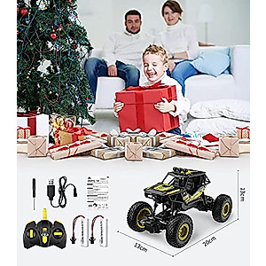 DoDoeleph Remote Control Car Metal,RC Monster Trucks,1/20 Scale LED 2WD 4 Channel All Terrains Off Road Vehicle 2X Rechargeable Batteries 54+mins Running Toy Gift for Boys Girls Kids Adults