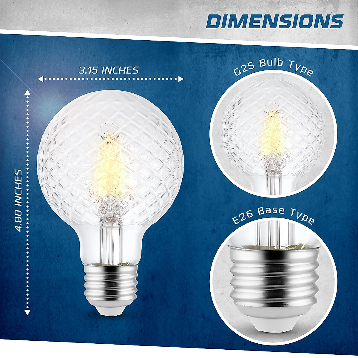 OHBULBS G25 Clear LED Light Bulb with E26 Medium Base Bulb | 5.5 Watt Dimmable Cut Glass Filament 3000K White Light – Ideal for Chandeliers, Vanity Fixtures, Bath Bars, Pendant Lights