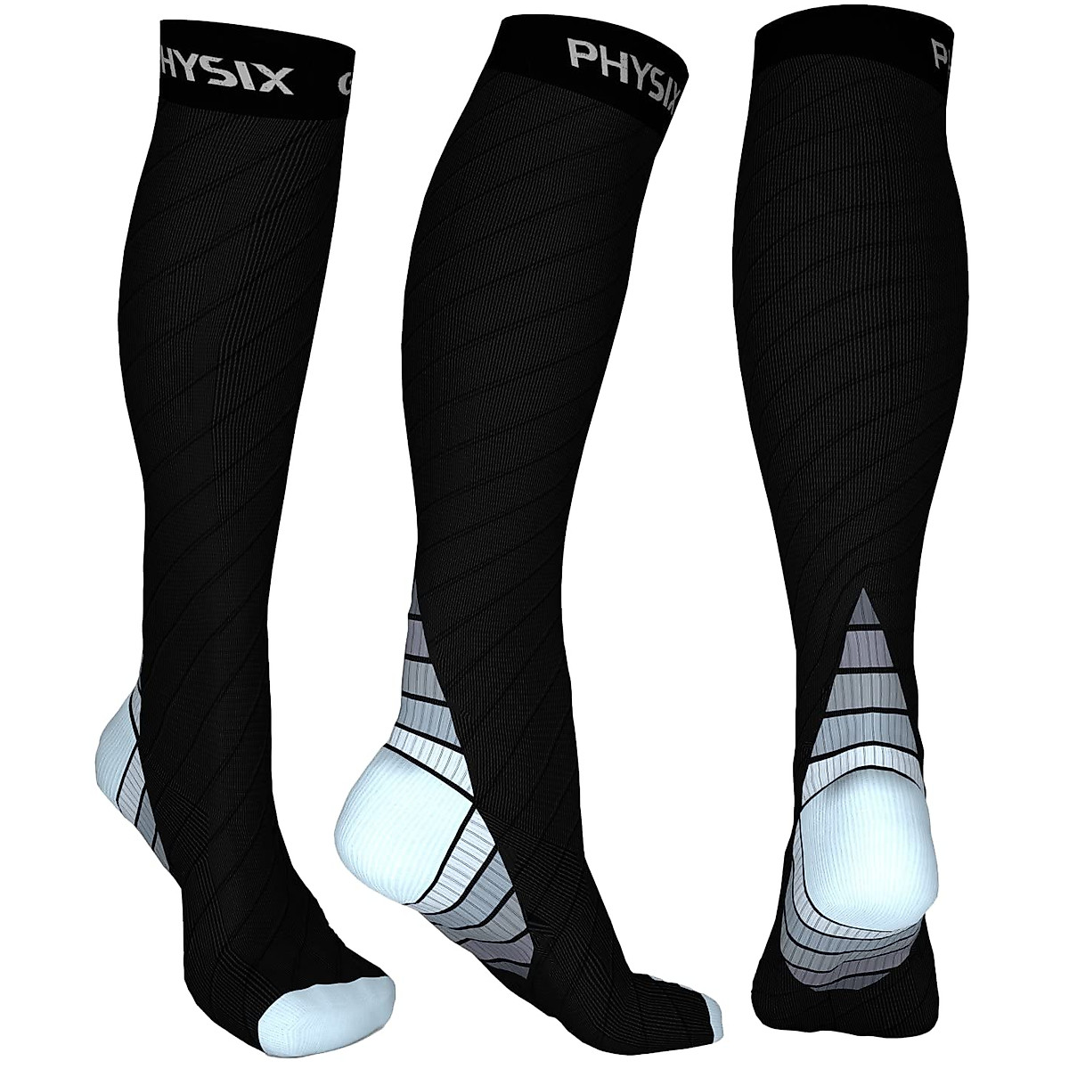Physix Gear Compression Socks - Best Men & Womens Compression Socks for Circulation, Running, Nurses, Athletic Use Sock Compression, Blood Pressure Socks, Calcetines de Compresion, Black/Grey, S/M