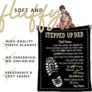 Personalized Stepped Up Dad Blanket, Happy Father's Day Blanket. Best Gift for Step Dad, Meaninqful Family Quote, Custom Name Stepdad Birthday Super Soft Flannel Warm Throw Blanket for Couch Bed