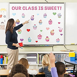 85Pcs Valentine's Day Cupcake Bulletin Cut Out Classroom Decoration Colorful Cupcakes Hearts Cutouts Cupcake Paper Cutouts Birthday Bulletin Board Decorations for Classroom, Valentine's Day Gifts