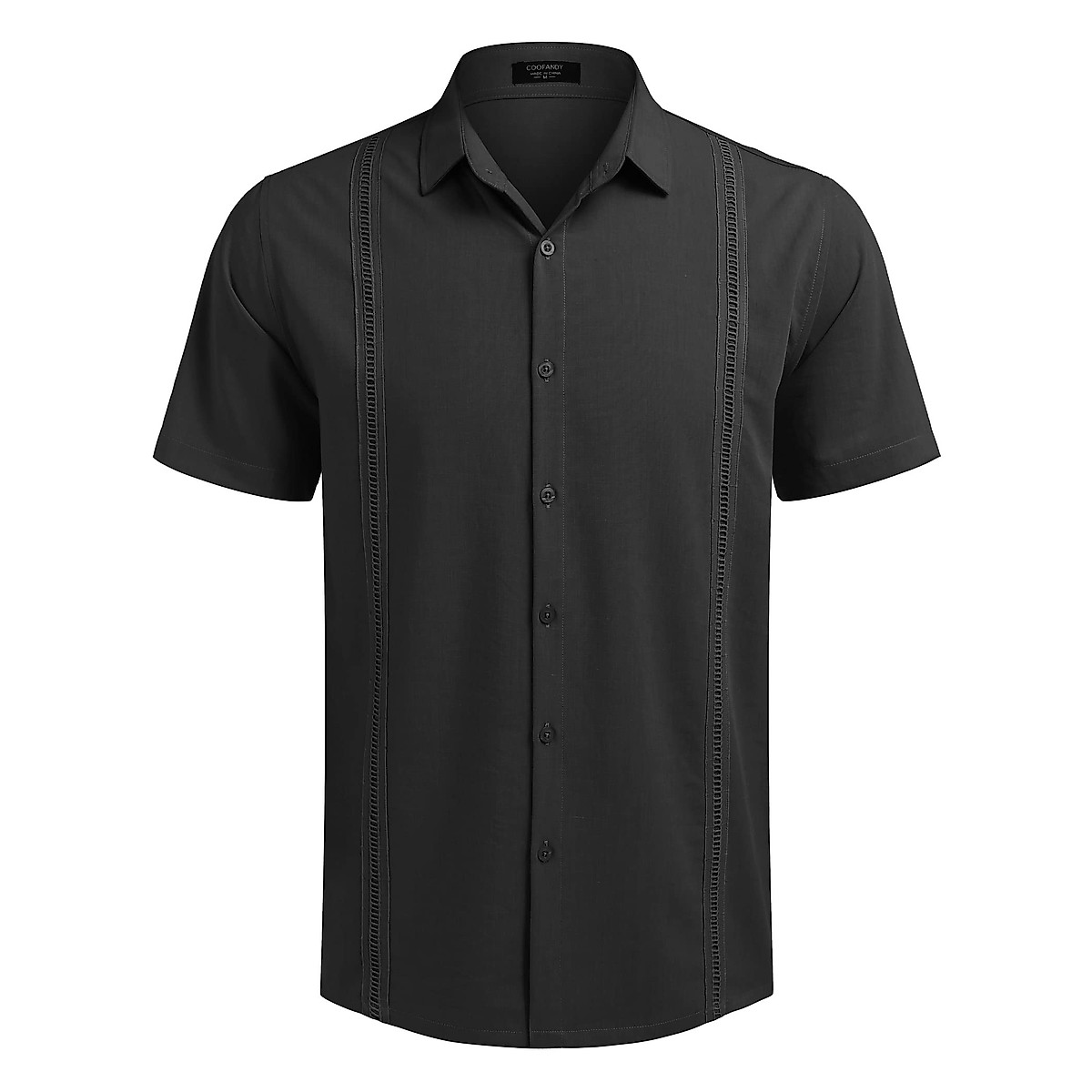 COOFANDY Men's Casual Button Down Shirts Short Sleeve Cotton Tops Resort Wear Summer Beach Shirt A-Black