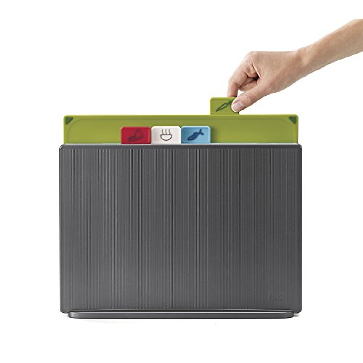 Joseph Joseph Index Plastic Cutting Board Set with Storage Case Color-Coded Dishwasher-Safe Non-Slip, Large, Graphite, index large
