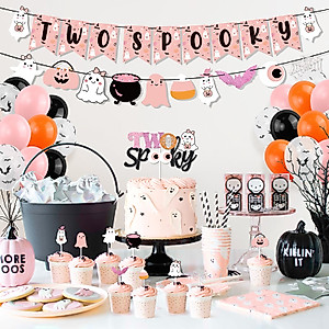Girls Halloween 2nd Birthday Party Decor, Halloween Two Spooky Banner Cute Ghost Cake Topper Balloons for Halloween Theme Little Boo Second Birthday Happy Boo Day Boo Im Two Baby Shower Party Supplies