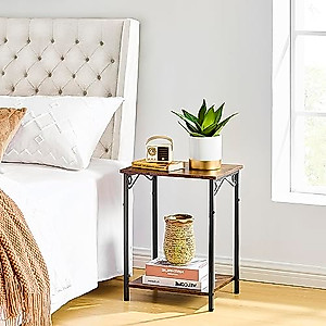 Hoctieon 2 Tier End Table, Small Night Table, Narrow Side Table with Storage, Nightstand for Small Spaces, Living Room, Bedroom, Sofa Couch, Rustic Brown
