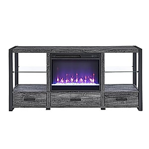TopCity 60" Fireplace TV Stand for Up to 70" TV Farmhouse Entertainment Center with 24" Electric Fireplace Media Console Cabinet with LED Light for Living Room (Gray)