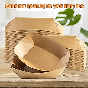 200Pcs Paper Food Trays Disposable, 1LB Paper Food Boats, Recyclable Eco Friendly Kraft Brown Paper Food Tray for Hot Dog Nacho