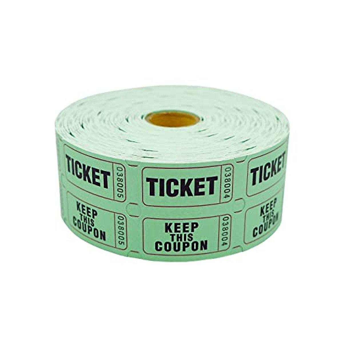 DNB 1000 Raffle Tickets - Double Roll 1000 Pairs per Roll 2 x 2 Inch 50/50 Consecutively Numbered Tickets for Entry/Events/Fundraiser/Prizes - Green