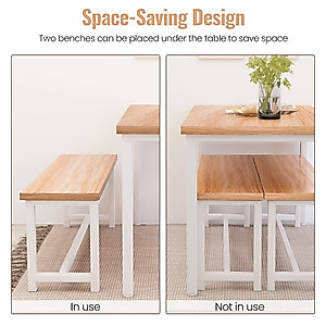 Recaceik 3-Piece Dining Table Set for 4, 43'' Dining Room Table Set with 2 Benches, Space-Saving Dinette Table with Metal Frame & MDF Board, Breakfast Table for Kitchen, Dining Room, Walnut