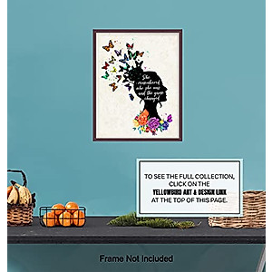 She Remembered Who She Was and The Game Changed Wall Art Poster 11x14 - Uplifting Inspirational Positive Quotes - Motivational Encouragement Gifts for Women, Girls Room, Bedroom - Butterfly Wall Decor