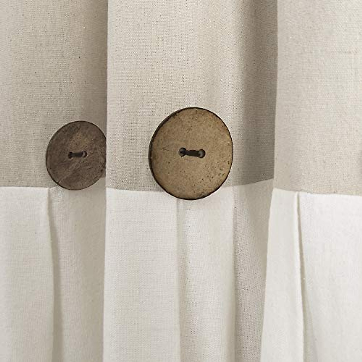 Lush Decor Linen Button Farmhouse Curtains, Single Panel, Pleated Two Tone Design 40"W x 84"L, Linen