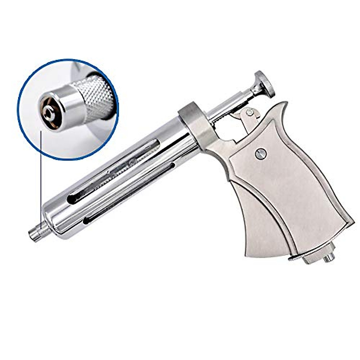 BZZBZZ Animals Injector 50ml Continuous Livestock Syringe Semi Automatic Stainless Steel Vaccination Gun Adjustable for Horse Sheep Cattle Pig Farm Equipments